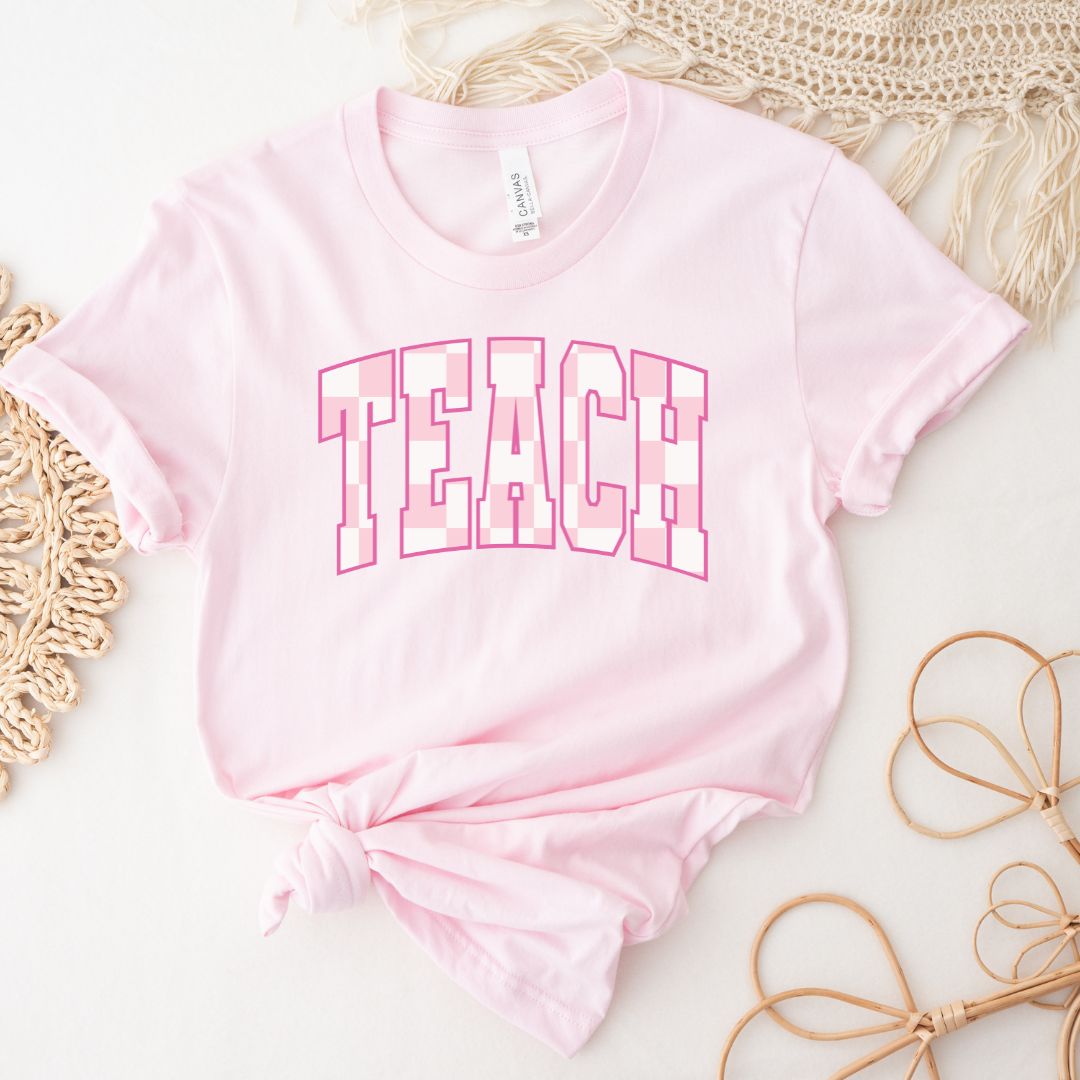 Pink Checkered Teach Tee – Terracotta Teachers
